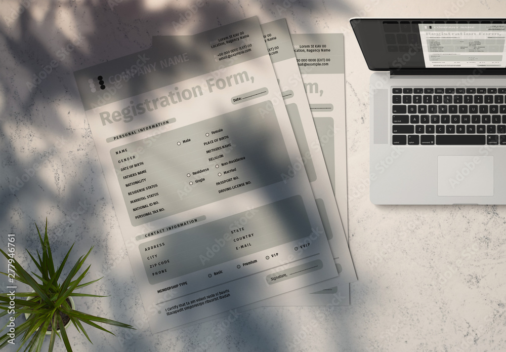 Registration Form Layout with Green Accents Stock Template | Adobe Stock