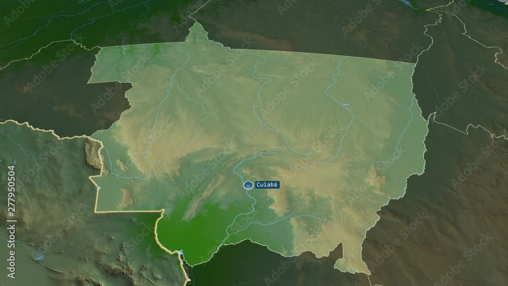 Mato Grosso - state of Brazil with its capital zoomed on the physical ...