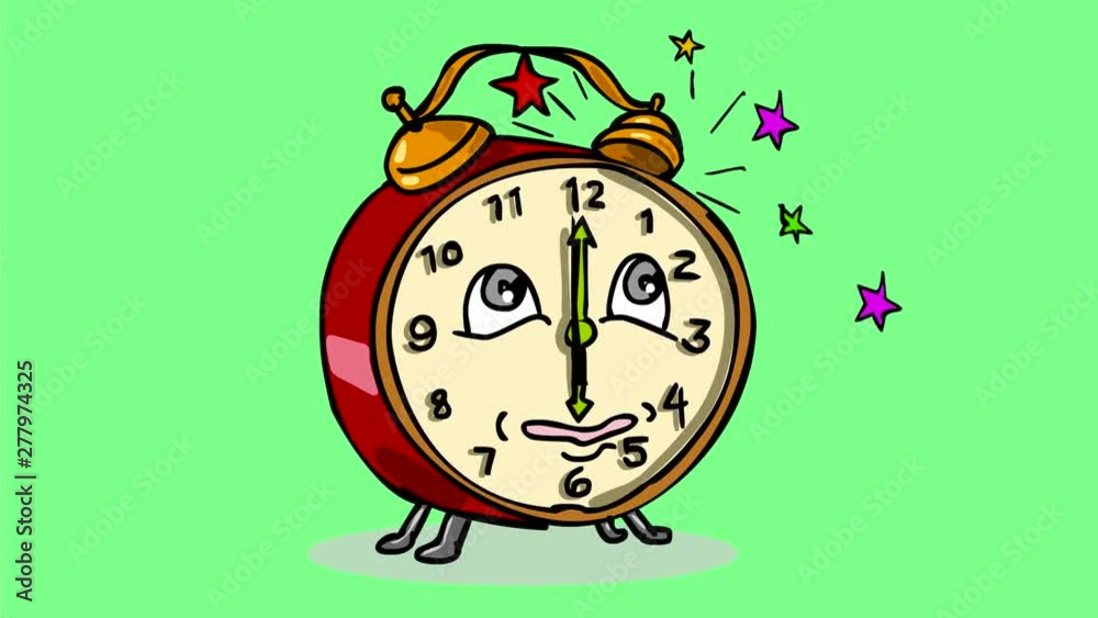 2d Animation cartoon character of an asleep vintage alarm clock setting ...