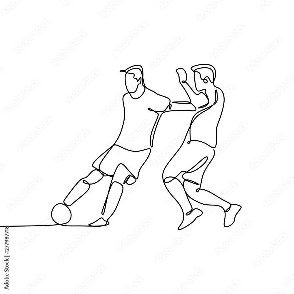 continuous line drawing of Running Soccer Football Players. Footballers ...