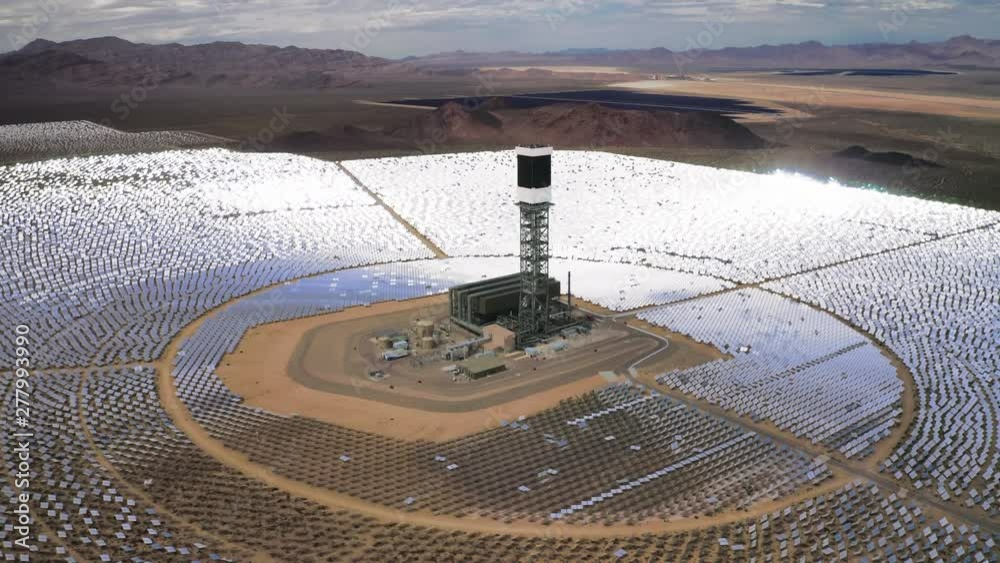 Breath taken panoramic view at circles of solar panels around high ...