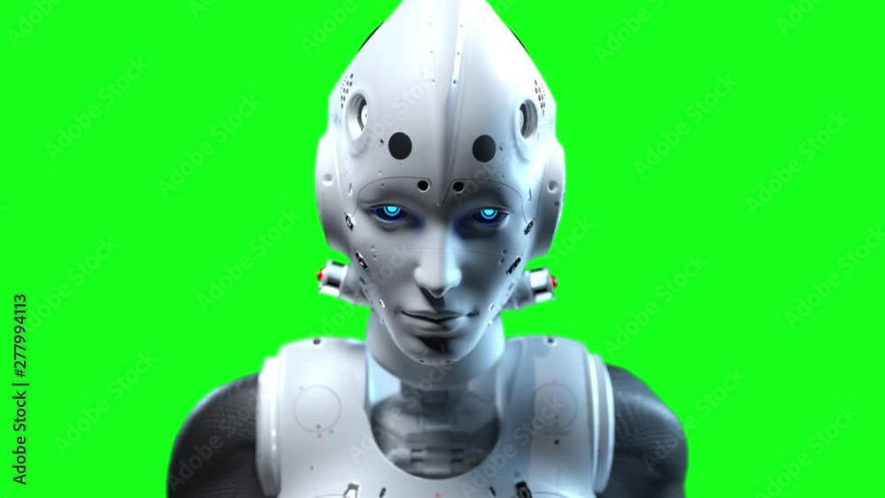 female robot evil look. background for keying Stock-Video | Adobe Stock