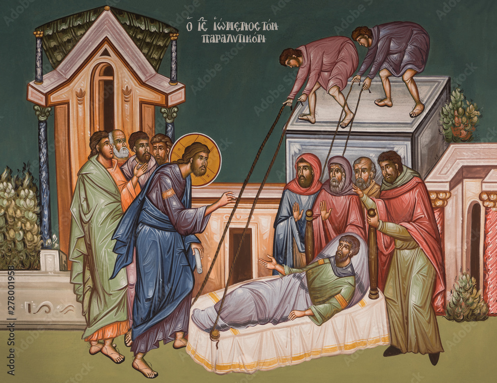 Jesus heals paralyzed man Stock Photo | Adobe Stock