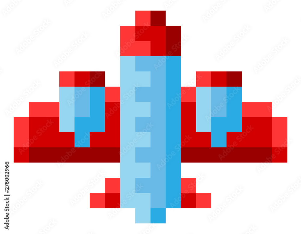 Plane, airplane or aeroplane icon in a pixel 8 bit video game art style ...