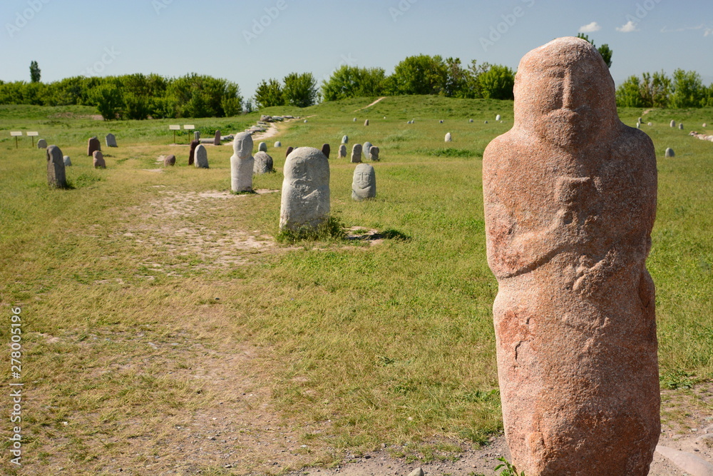 Grave markers. Burana tower archaeological site. Tokmok. Kyrgyzstan ...