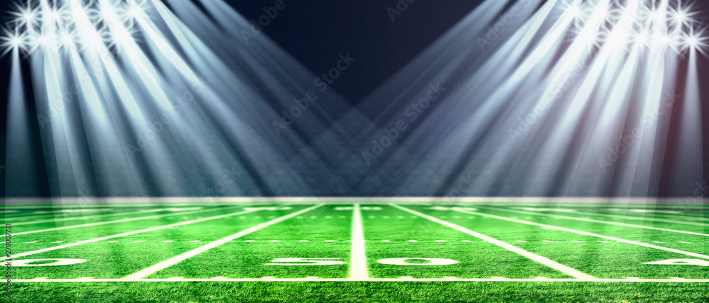 Perspective of football field. Football stadium with white lines ...