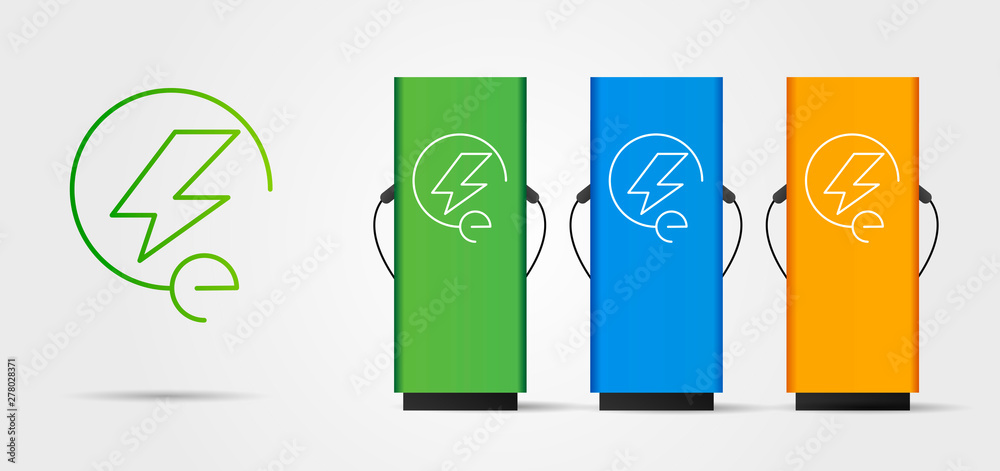 Electro power vehicle symbol and set of charging stations with this ...