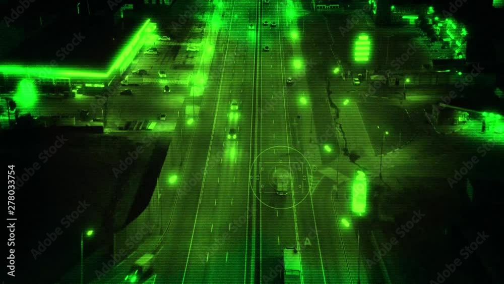 Night Vision from Drone with Zoom In, Tracking the Truck Driving on ...