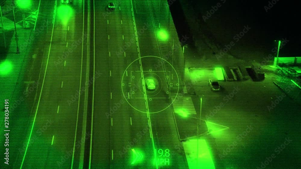 Night Vision and Surveillance from Drone with Zoom In, Tracking the Car ...