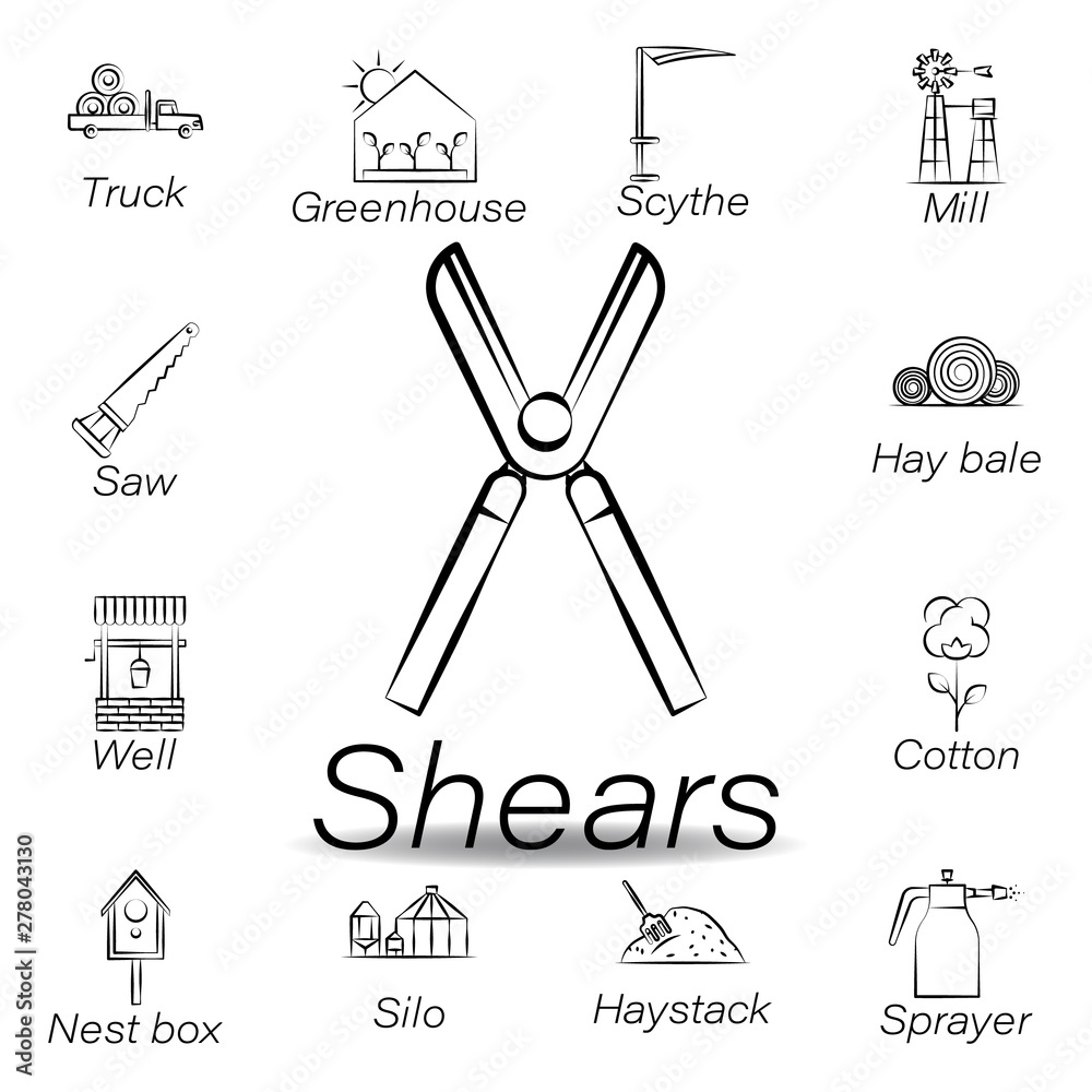 shears hand draw icon. Element of farming illustration icons. Signs and ...