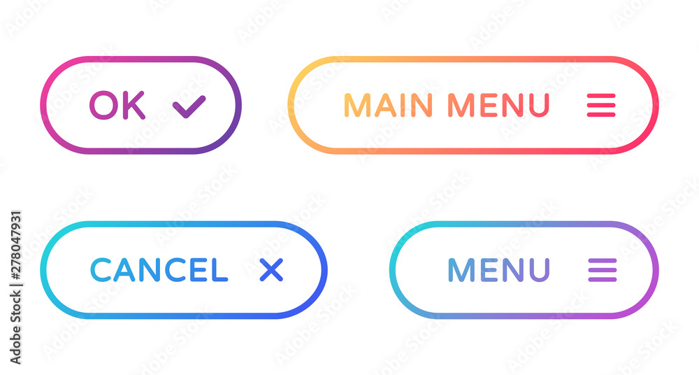 menu web buttons set. outline ui web buttons in flat style. rounded ...