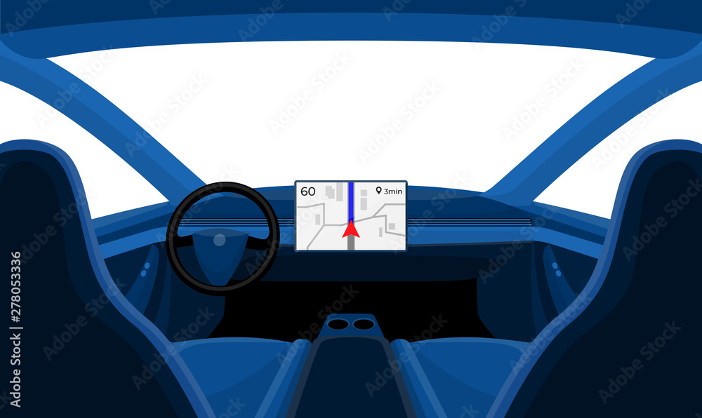 Vector illustration of inside minimalistic car interior with dashboard ...