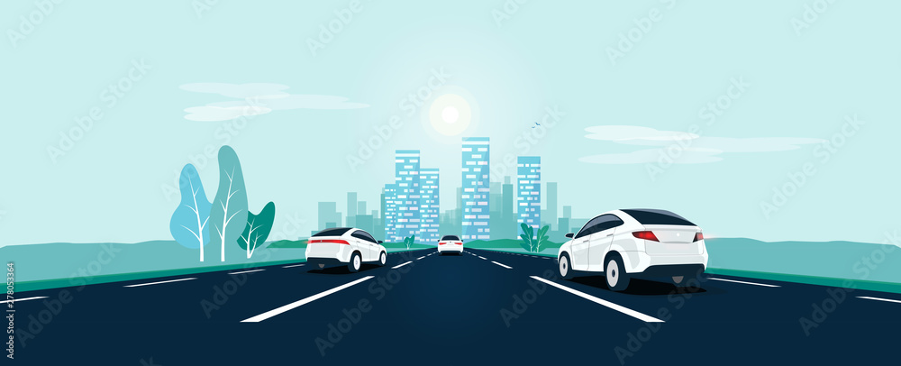 Traffic on the highway panoramic perspective horizon vanishing point ...
