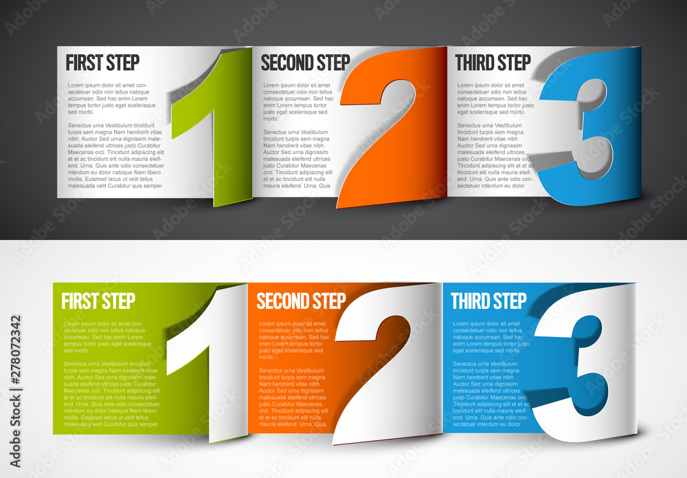 Three Step Horizontal Informative Chart Layout Stock Template | Adobe Stock