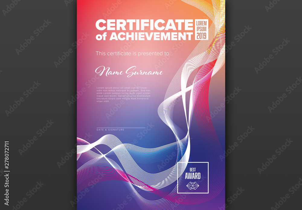 Abstract Wave Certificate of Excellence Layout Stock Template | Adobe Stock