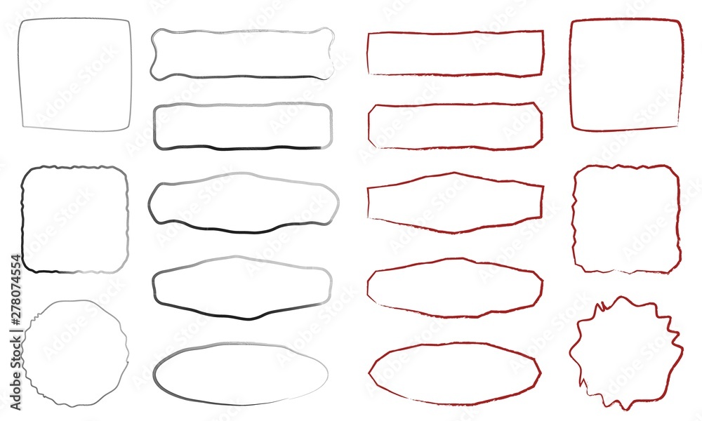 Set of black and red fountain pen hand drawn elements for selecting ...