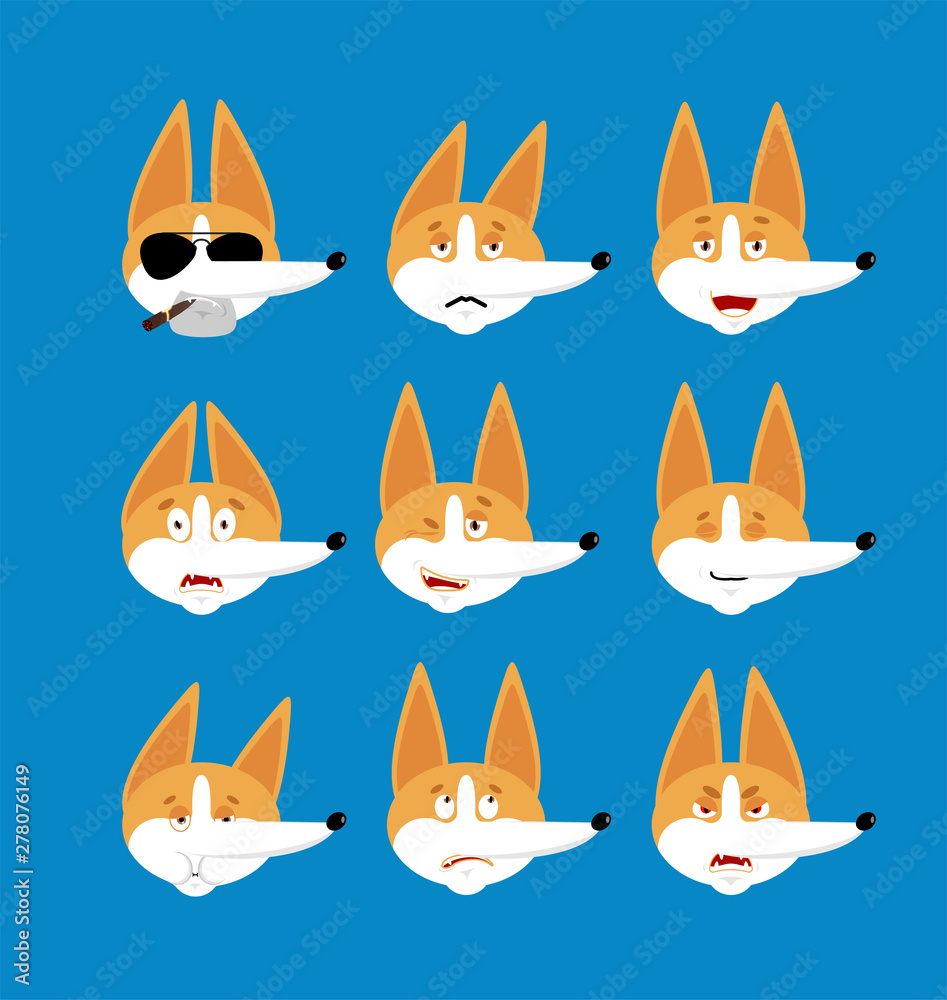 Corgi set emoji avatar. sad and angry face. guilty and sleeping. Pet ...