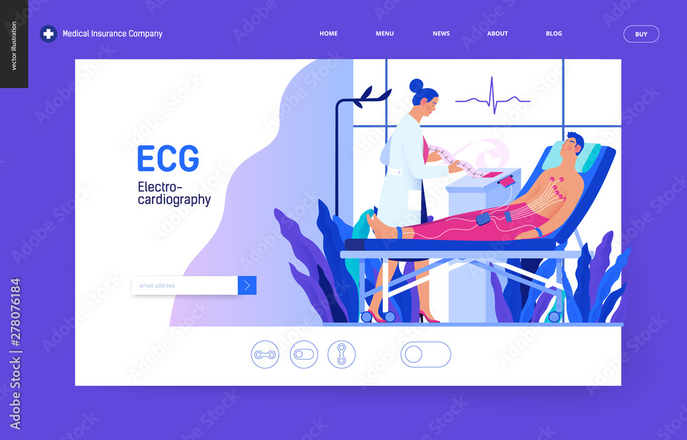 Medical tests blue template -ECG test -modern flat vector concept ...