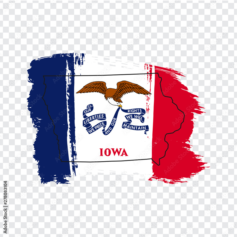 Flag of State Iowa from brush strokes and Blank map of Iowa. United ...