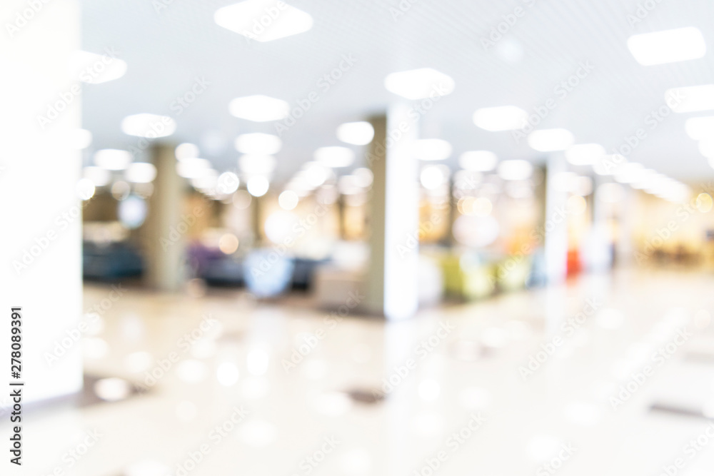 Blurred defocused bokeh background of exhibition hall or convention ...