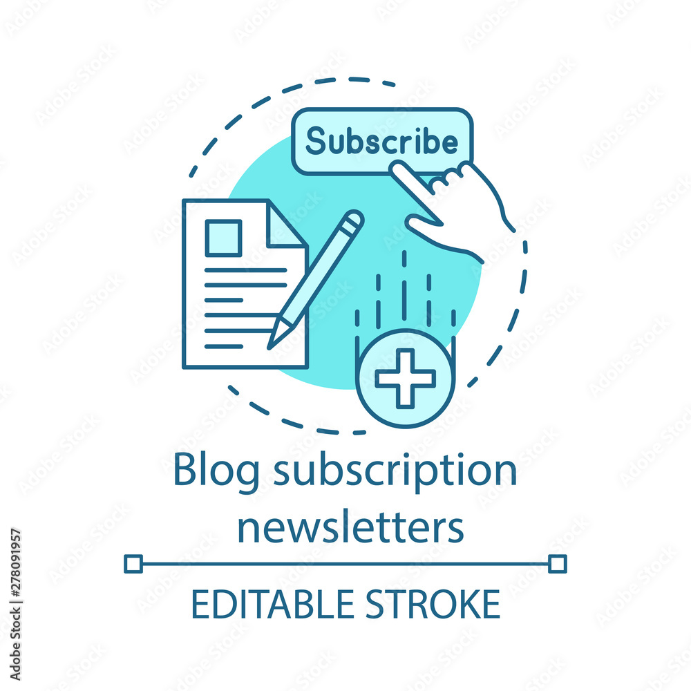 Blog subscription newsletters blue concept icon. Email marketing idea ...