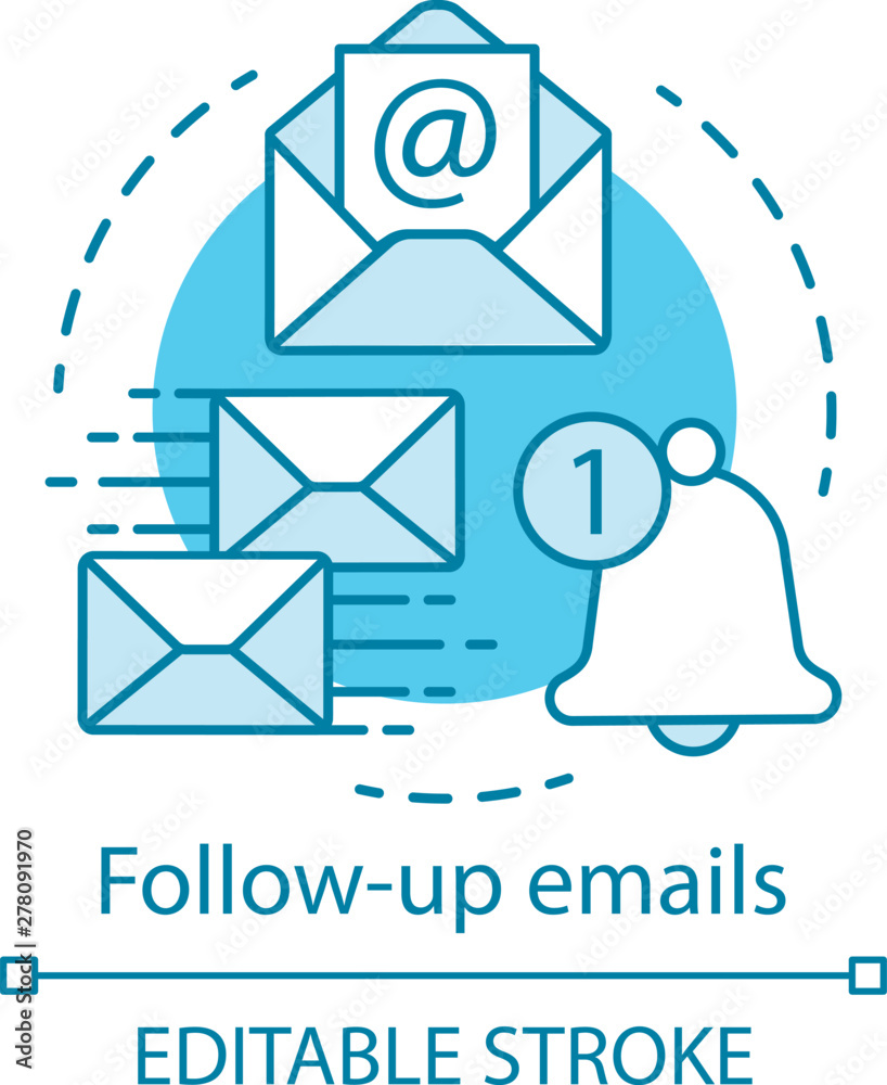 Follow-up emails blue concept icon. Attracting clients idea thin line ...