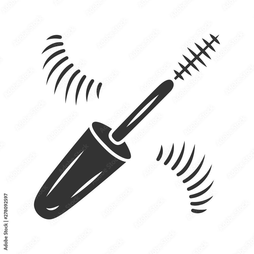Mascara brush and false eyelashes glyph icon. Glamorous eye makeover ... Mascara brush and false eyelashes glyph icon. Glamorous eye makeover ...