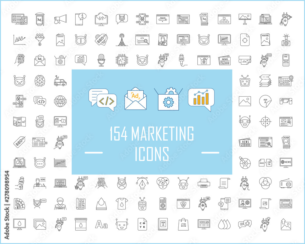 Marketing linear icons big set. Thin line contour symbols. Marketing ...
