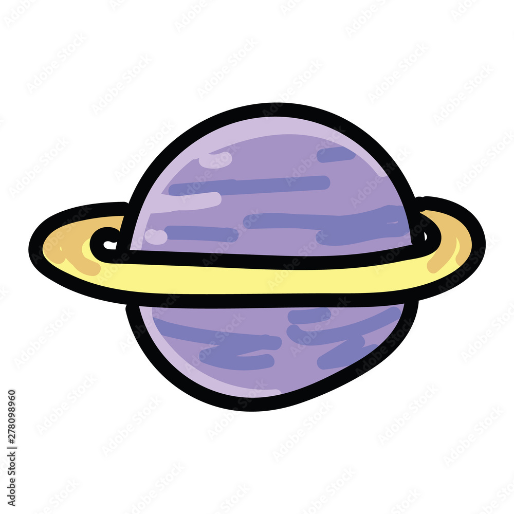 Cute purple galaxy planet cartoon vector illustration motif set. Hand ...