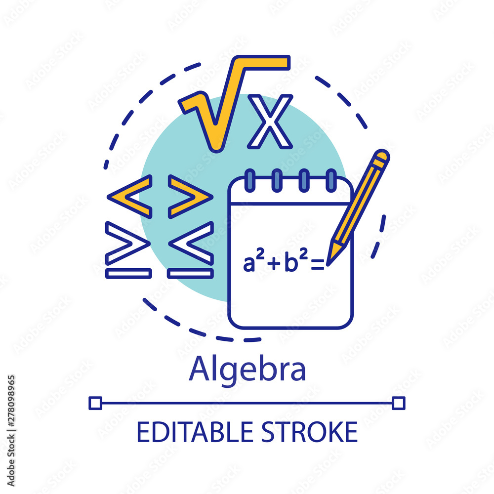 Algebra concept icon. Algebraic equations, more and less sign. Advanced ...