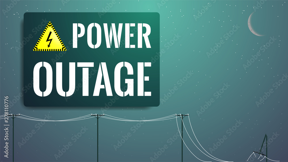 Power outage concept. Blackout illustration. Power line with torn wires ...