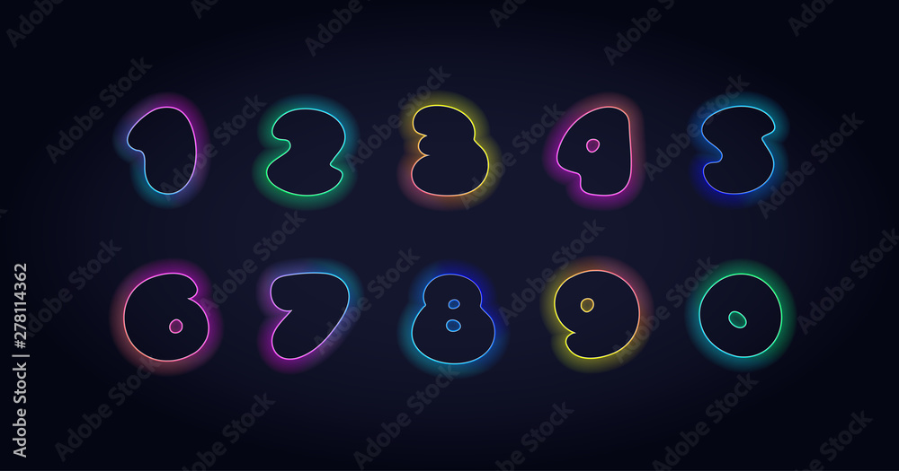 Vector modern acid neon fluid font. Numbers. Light blue, green, pink ...