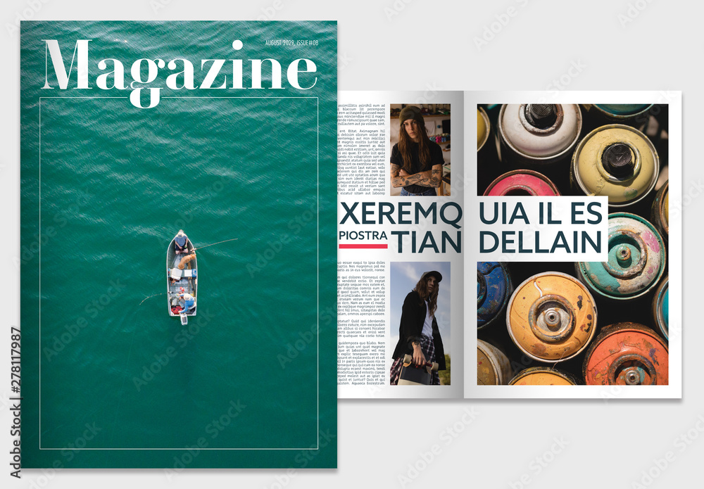 Magazine with Geometric Elements Layout Stock Template | Adobe Stock
