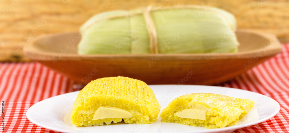 Pamonha, Brazilian sweet corn with cheese filling. Pamonha typical of ...