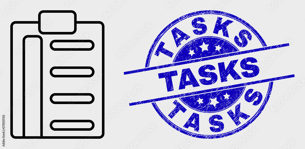 Vecteur Stock Vector stroke pad list items icon and Tasks stamp. Blue ...