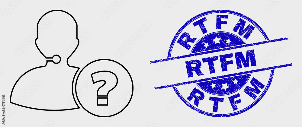 Vector stroke operator information icon and Rtfm watermark. Blue ...