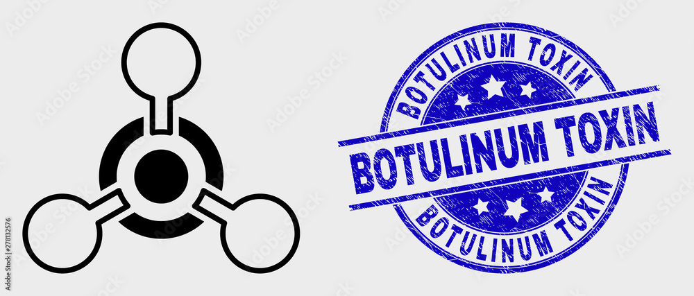 Vector line toxic Nerve agent icon and Botulinum Toxin seal stamp. Blue ... Vector line toxic Nerve agent icon and Botulinum Toxin seal stamp. Blue ...