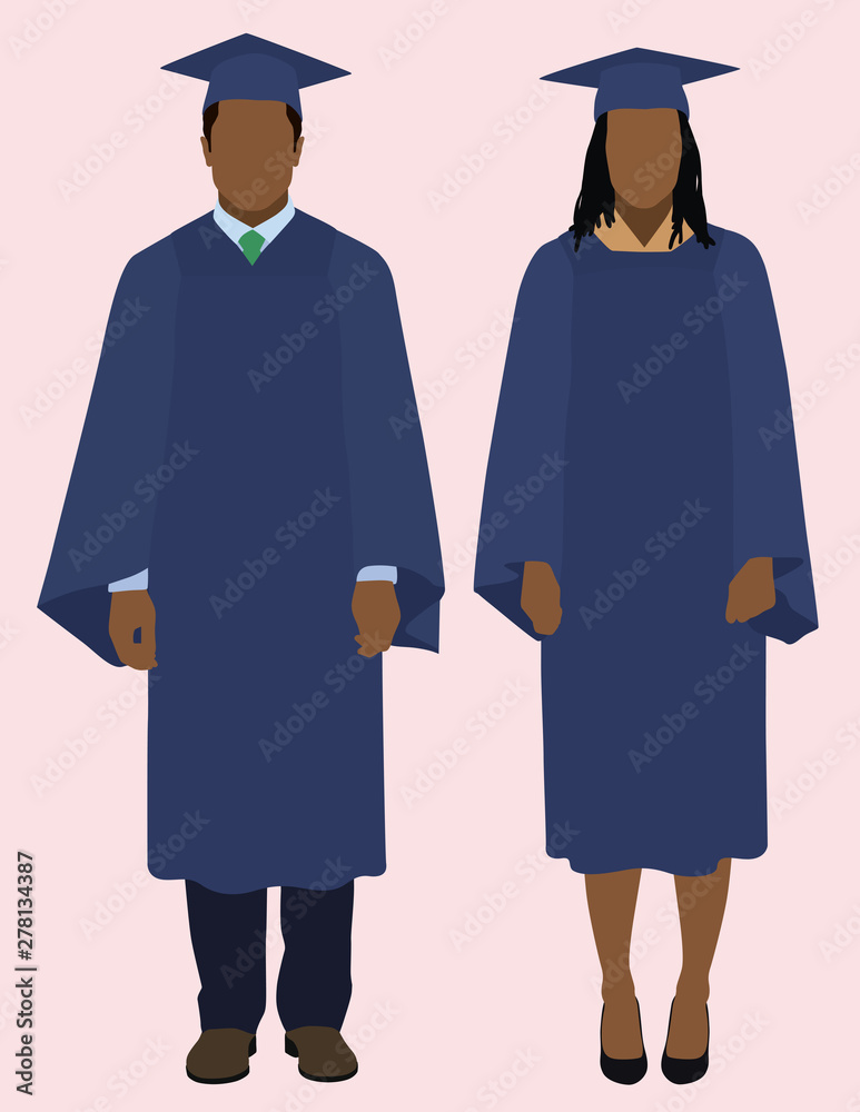 Black Graduates Wearing Cap and Gown Stock Vector | Adobe Stock