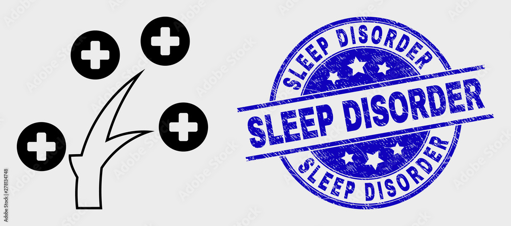 Vector outline medical tree icon and Sleep Disorder watermark. Blue ...