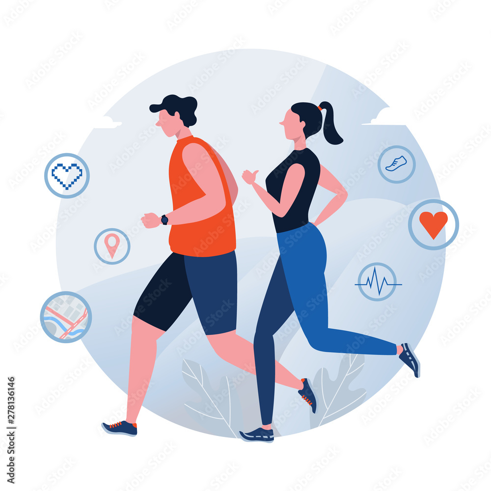 Running. Jogging. World Health Day. Healthy lifestyle. Couple. People ...
