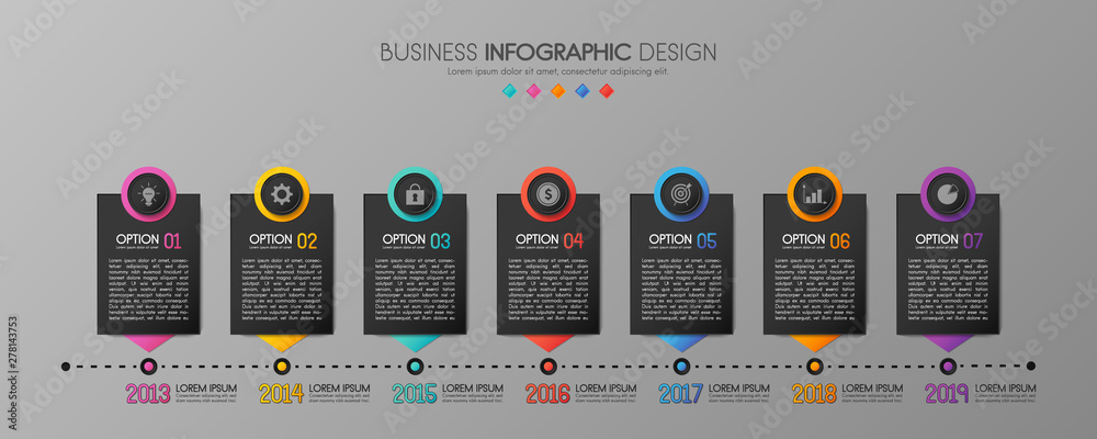 Photo & Art Print Colourful timeline infographic with 7 steps. Vector ...