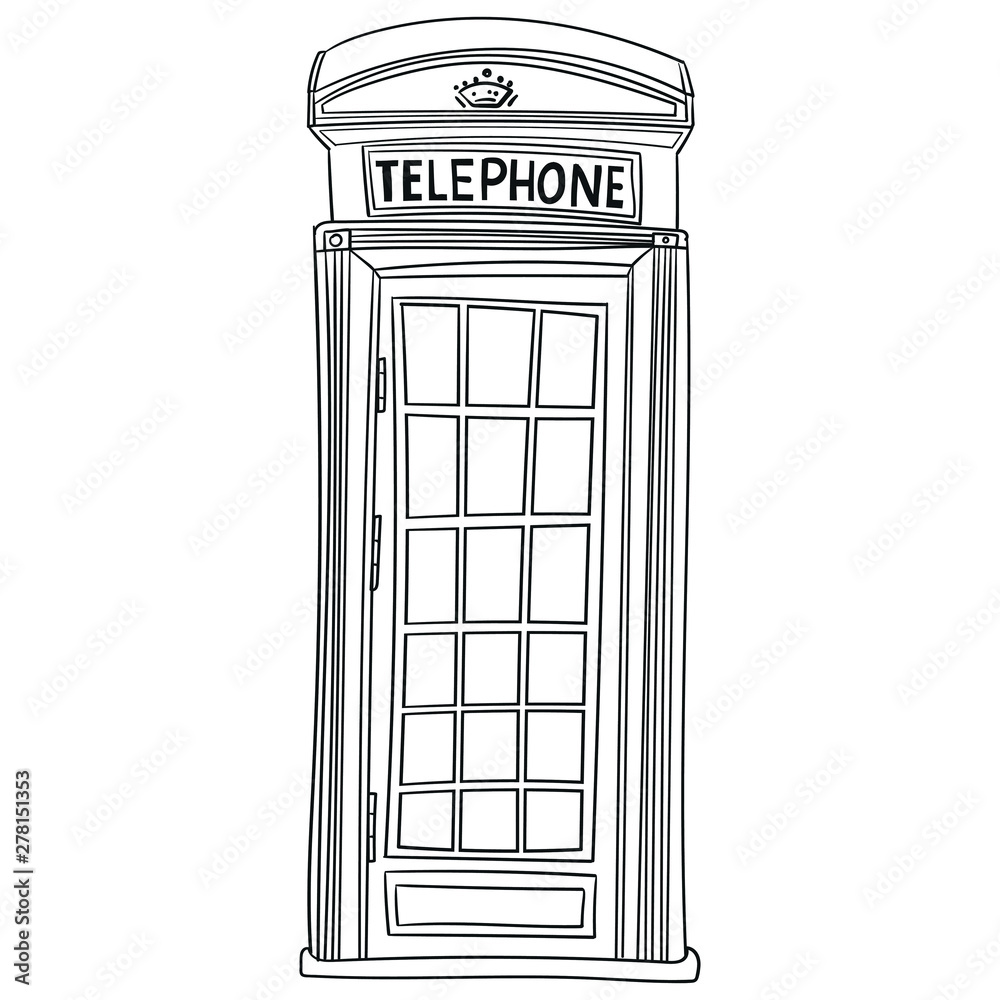 Hand drawn vector illustration of an old London telephone box from the ...