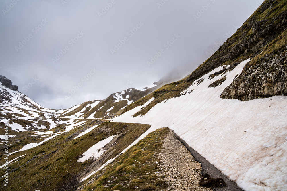 Montenegro, Completely snow blocked sedlo pass route leading through ...