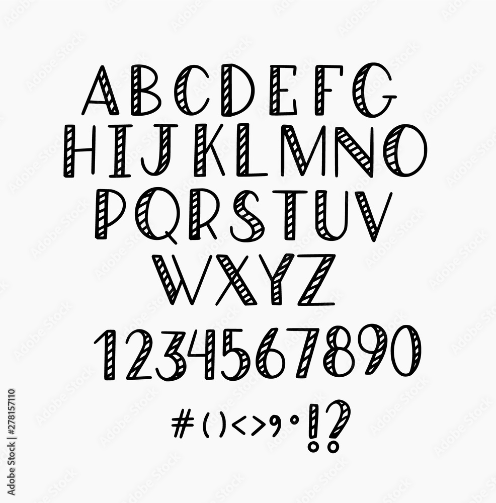 Vector hand-drawn simple fun lettering alphabet. Capitals and digits ...