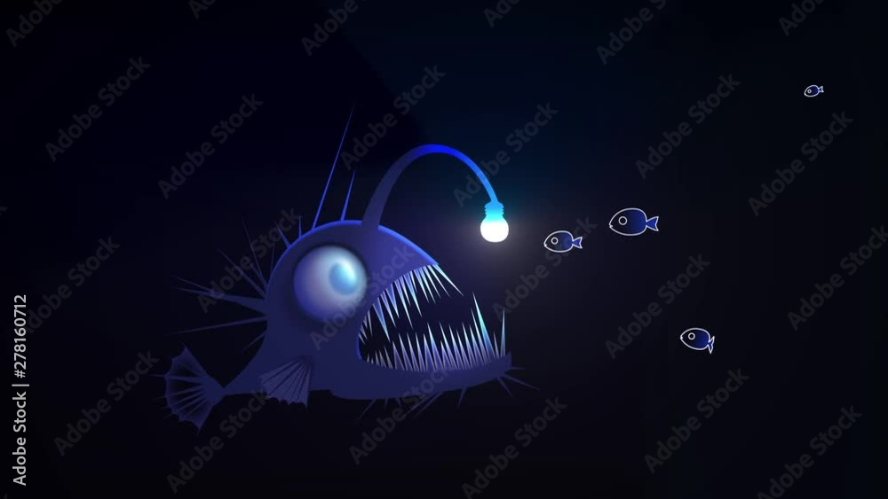 Angler fish using light bulb symbol as a lure. Huge grate big ...