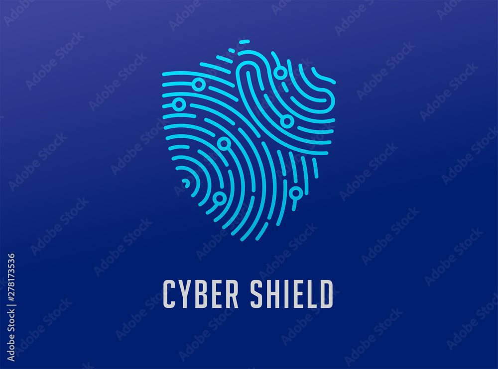Fingerprint scan logo, privacy, shield icon, cyber security ,identity information and network ...