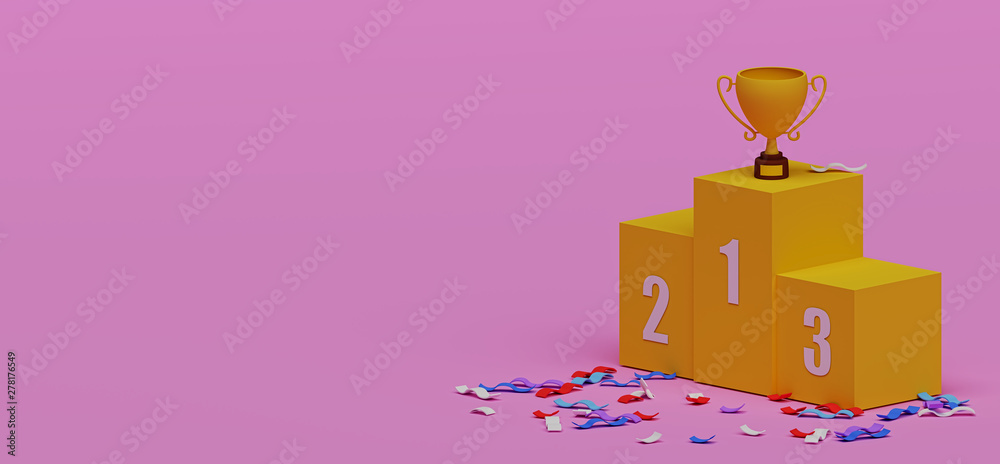 Winners podium with a trophy. 3d rendering Stock Illustration | Adobe Stock