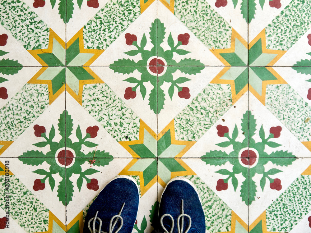 Colorful colourful traditional painted tiles at a Peranakan Baba Nyonya ...