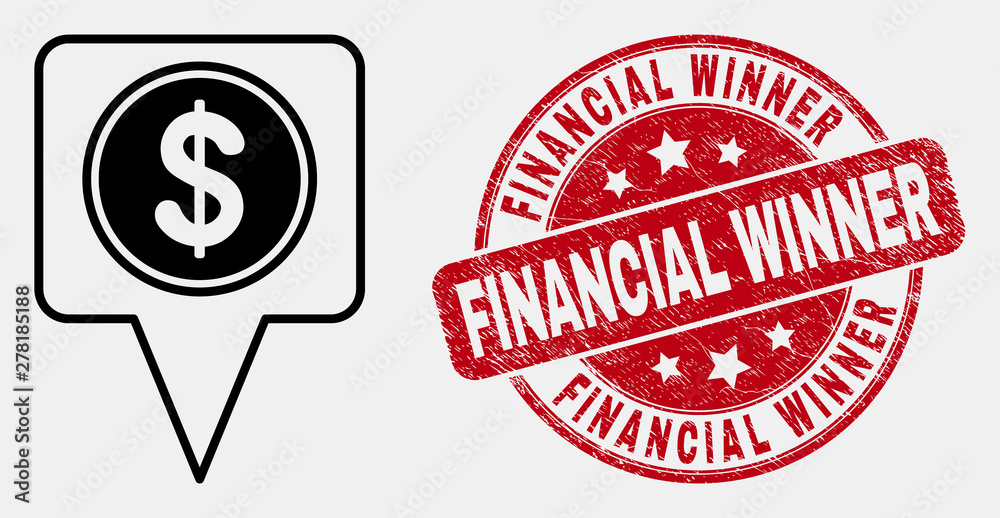 Vector contour dollar map marker icon and Financial Winner watermark ...