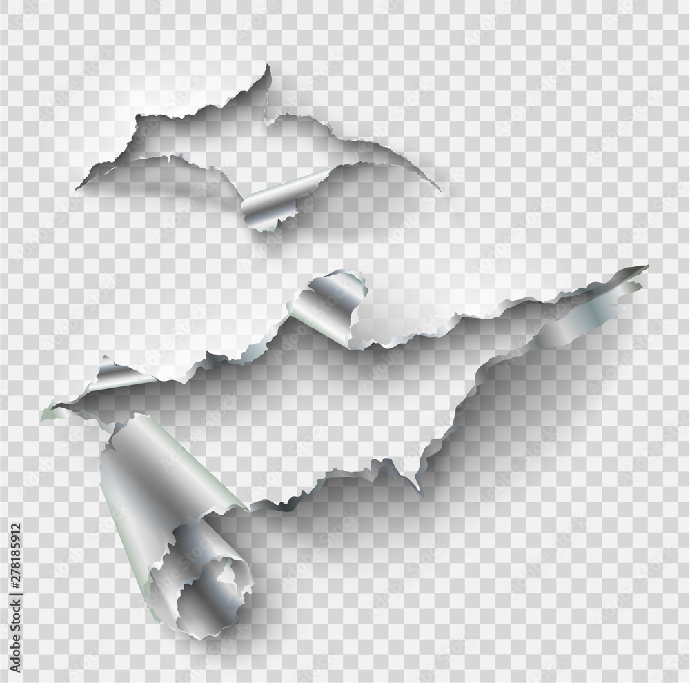 Torn ripped metal vector template, sides with ripped steel on realistic ...
